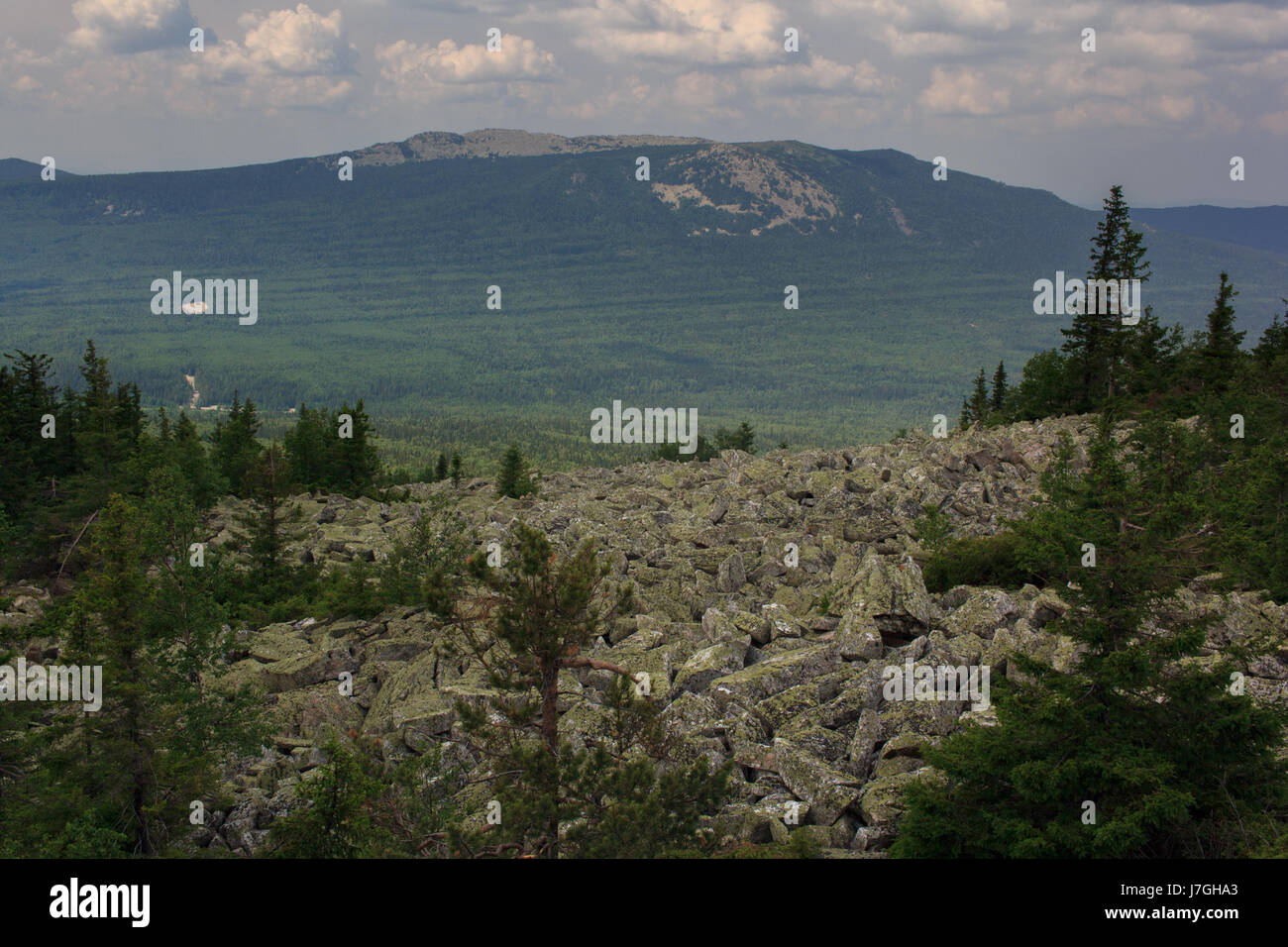Panoramic view of the mountains and cliffs, South Ural. Summer in the ...