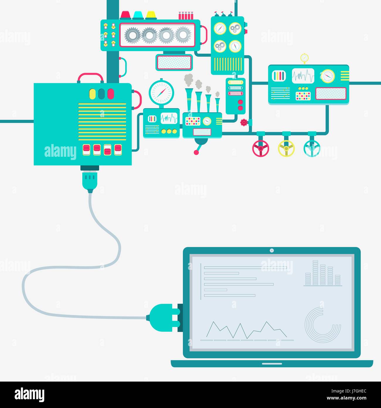Electric supply of a laptop with graphic interface. Laptop connected to ...