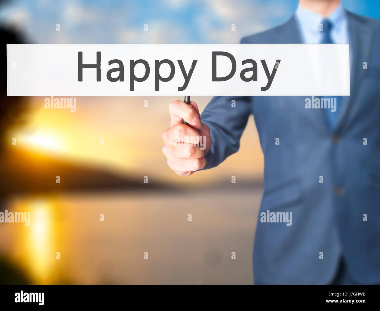 Happy Day - Businessman hand holding sign. Business, technology ...