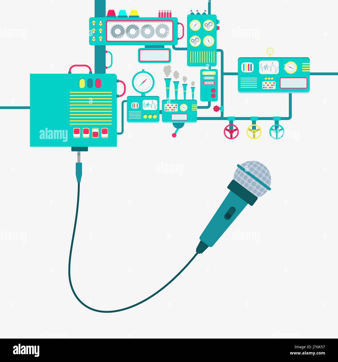 Electric supply of a microphone. Microphone connected to a machine ...