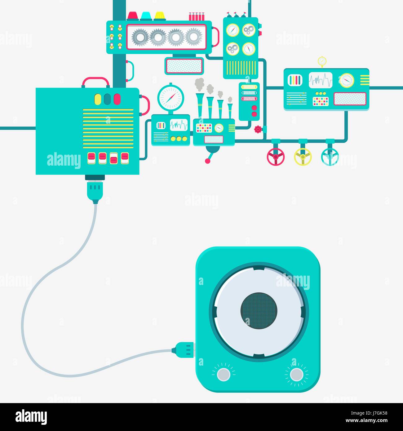 Electric supply of a speaker accessory. Speaker connected to a machine ...