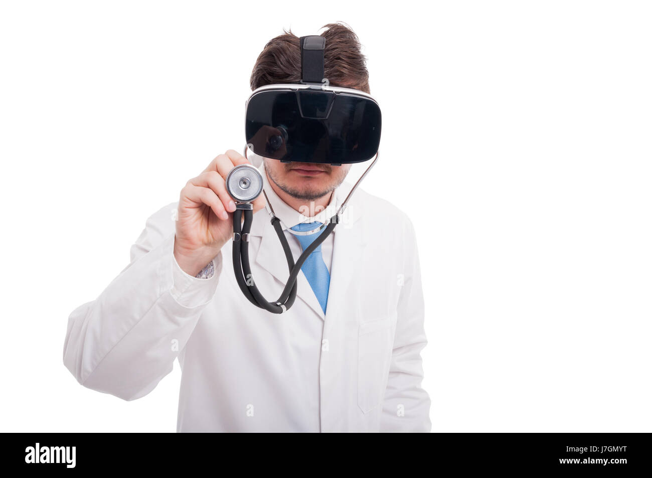 Doctor use stethoscope in virtual reality as consultation concept ...