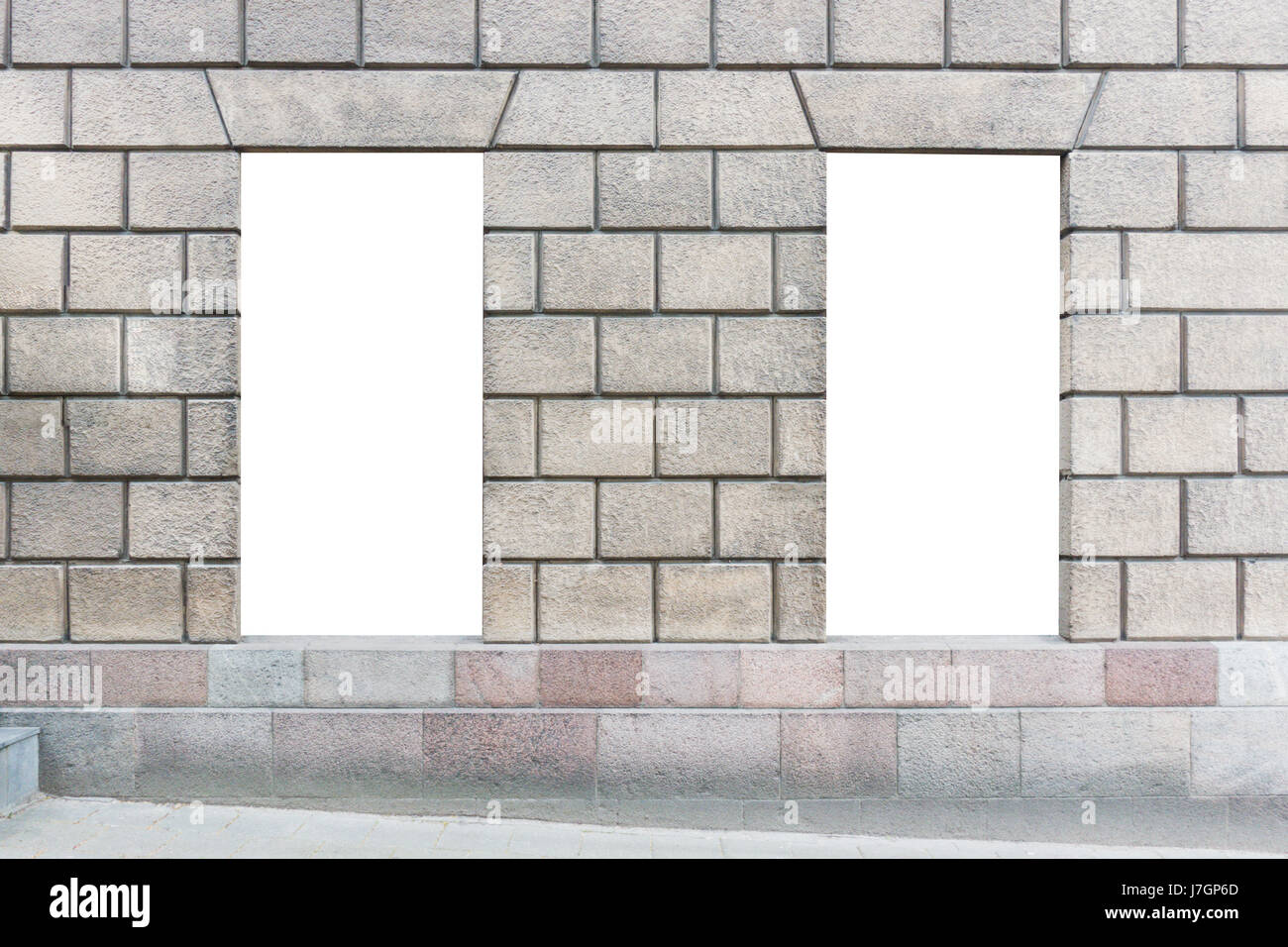 Two vertical mock up's of store blank showcase window in a city Stock ...