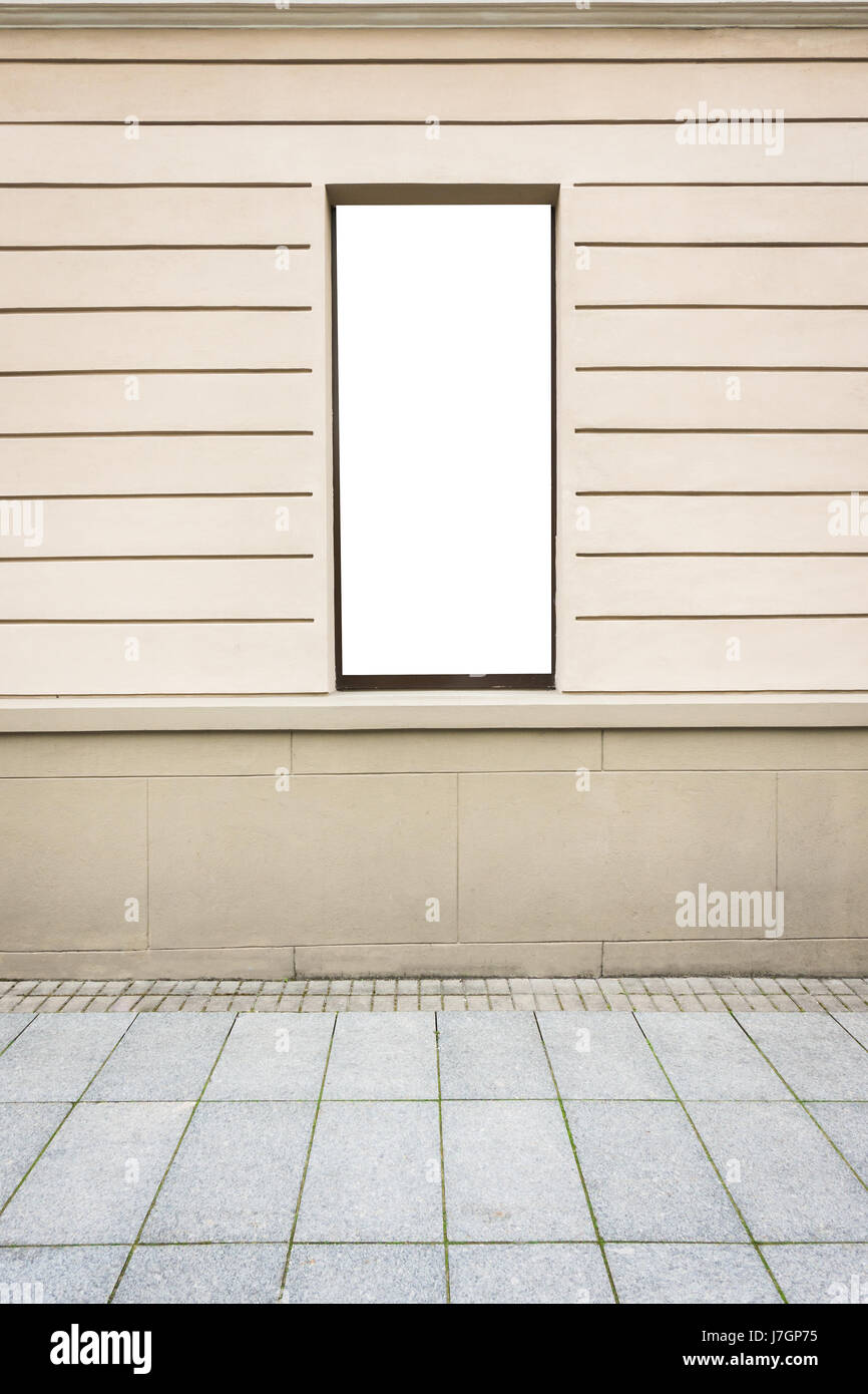 Mock up of store blank showcase window in a city Stock Photo - Alamy