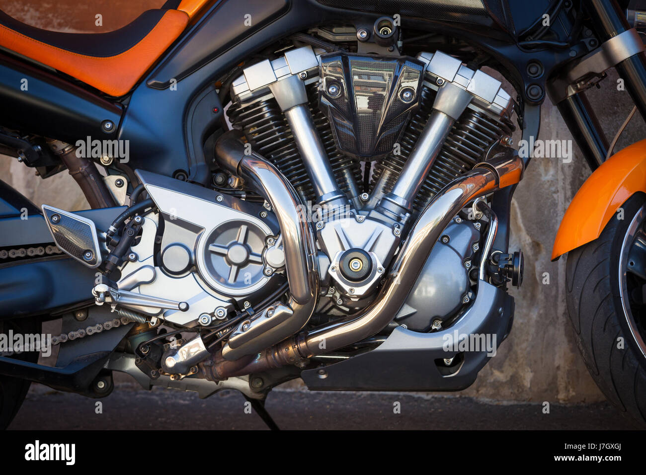 Motorbike engine with exhaust pipes Stock Photo - Alamy