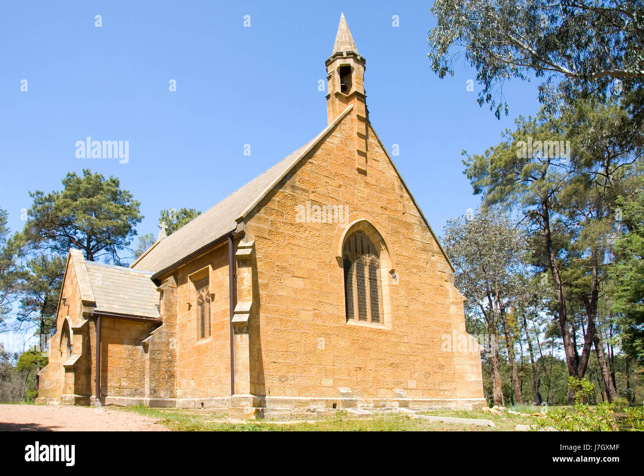 religion church tree trees australia sandstone steeple style of ...