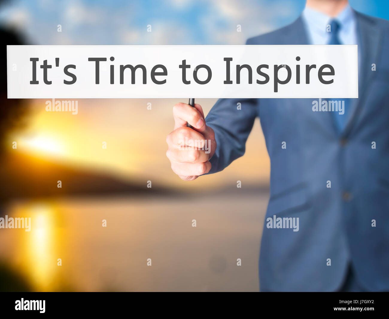 It's Time to Inspire - Businessman hand holding sign. Business ...