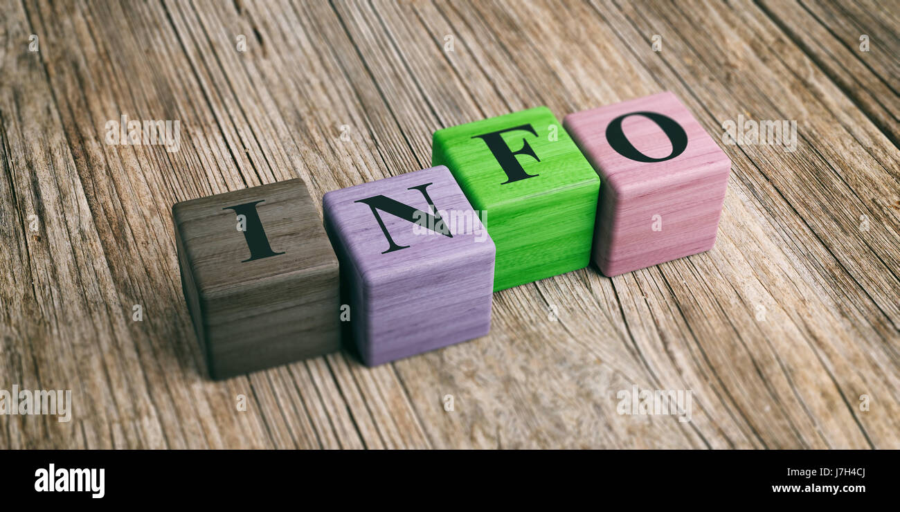 Word Info on wooden blocks and wooden background. 3d illustration Stock ...