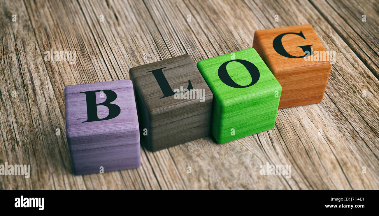 Word Blog on wooden blocks and wooden background. 3d illustration Stock ...