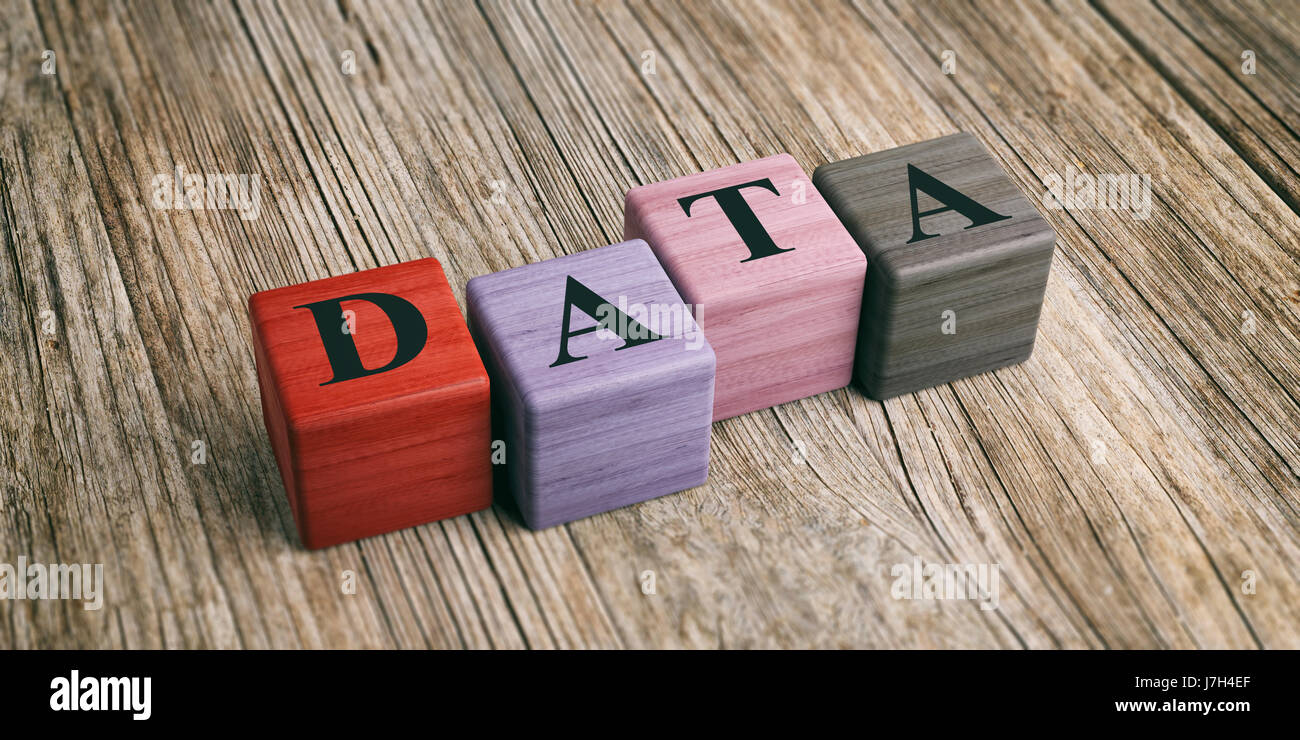 Word Data on wooden blocks and wooden background. 3d illustration Stock ...