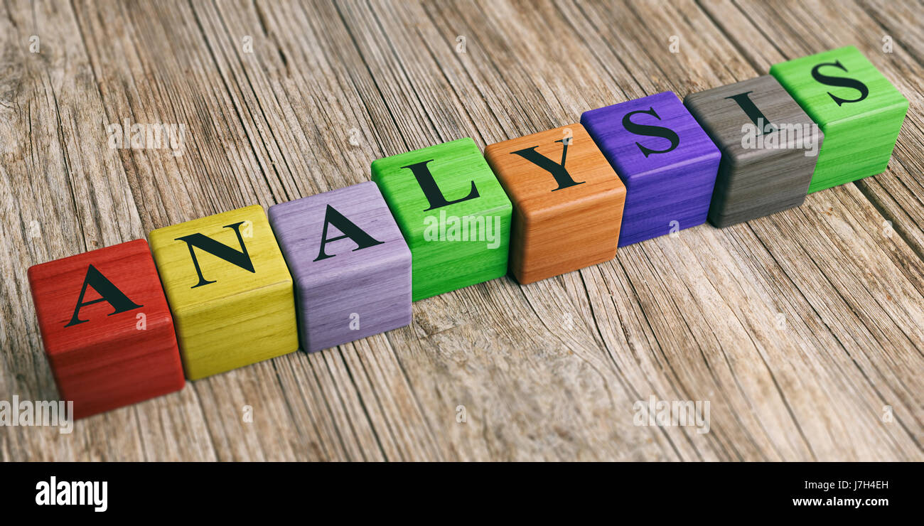 Word Analysis on wooden blocks and wooden background. 3d illustration ...