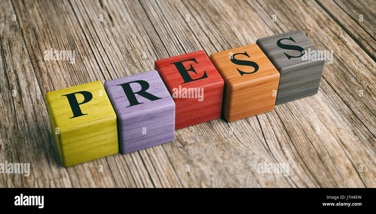 Word Press on wooden blocks and wooden background. 3d illustration ...