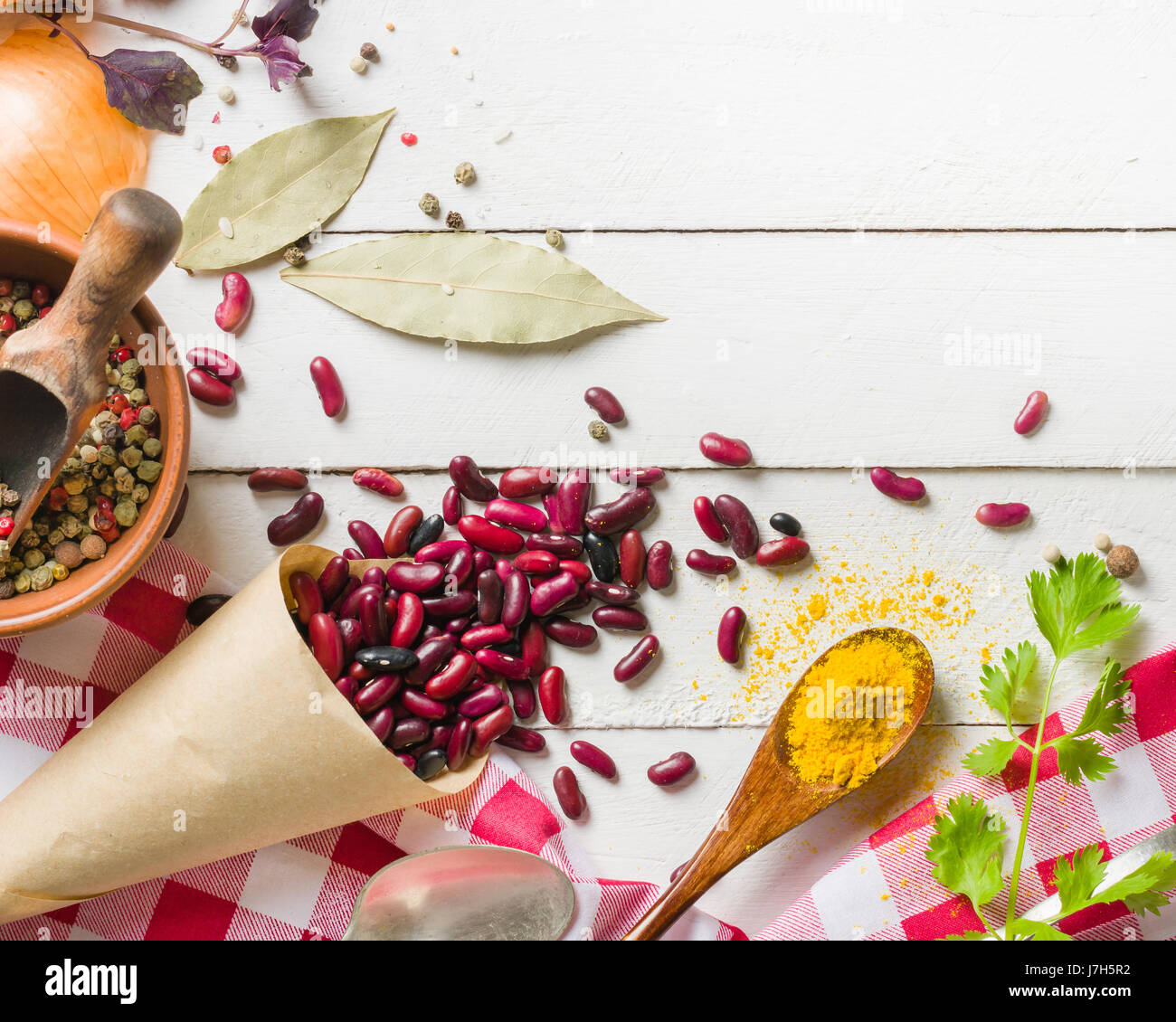 Preparation of soup at home. Rustic white background with vegetables ...