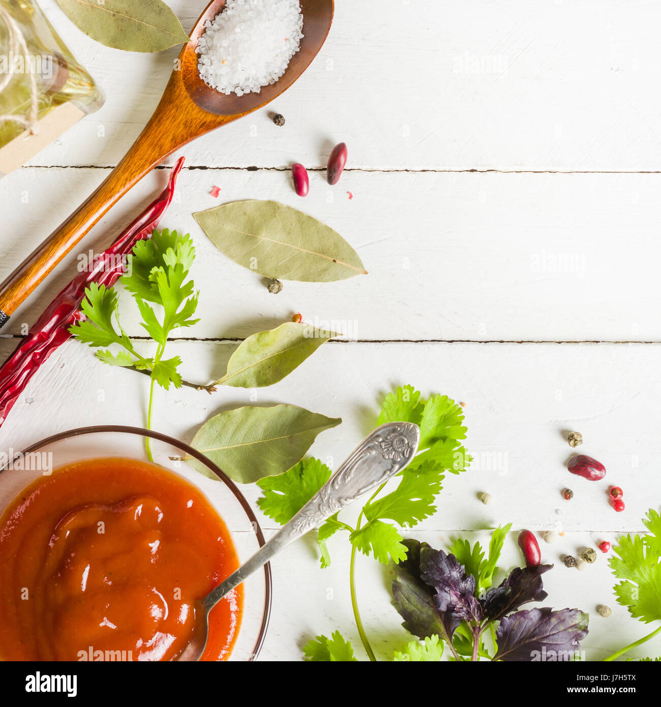Preparation of soup at home. Rustic white background with vegetables ...