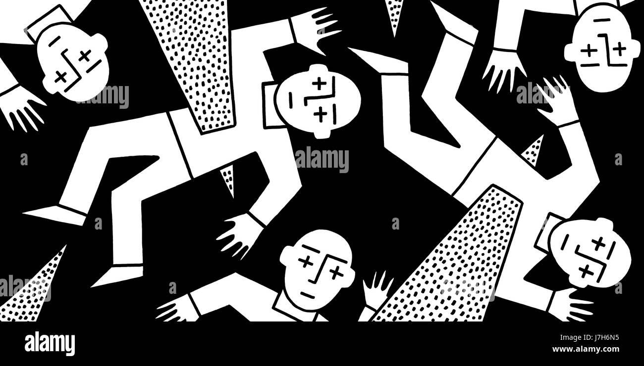 Ouch. A group of little men being impaled on spikes. A hand drawn black ...