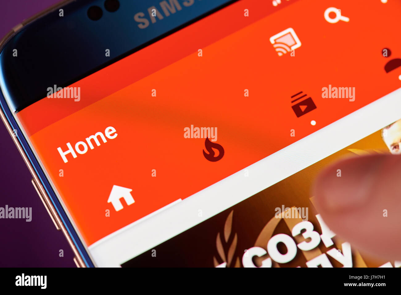 New york, USA - May 22, 2017: Using youtube application on mobile phone ...