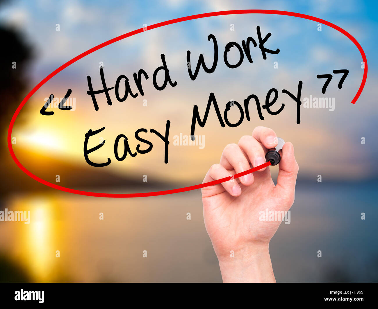 Man Hand writing Hard Work - Easy Money with black marker on visual ...