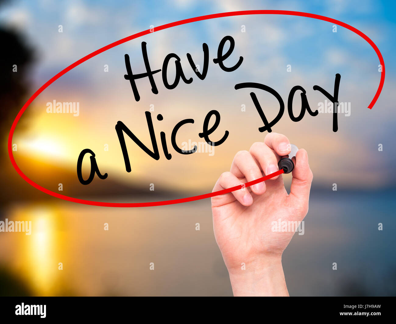 Man Hand writing Have a Nice Day with black marker on visual screen ...