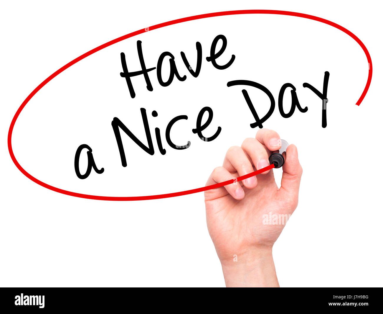 Man Hand writing Have a Nice Day with black marker on visual screen ...