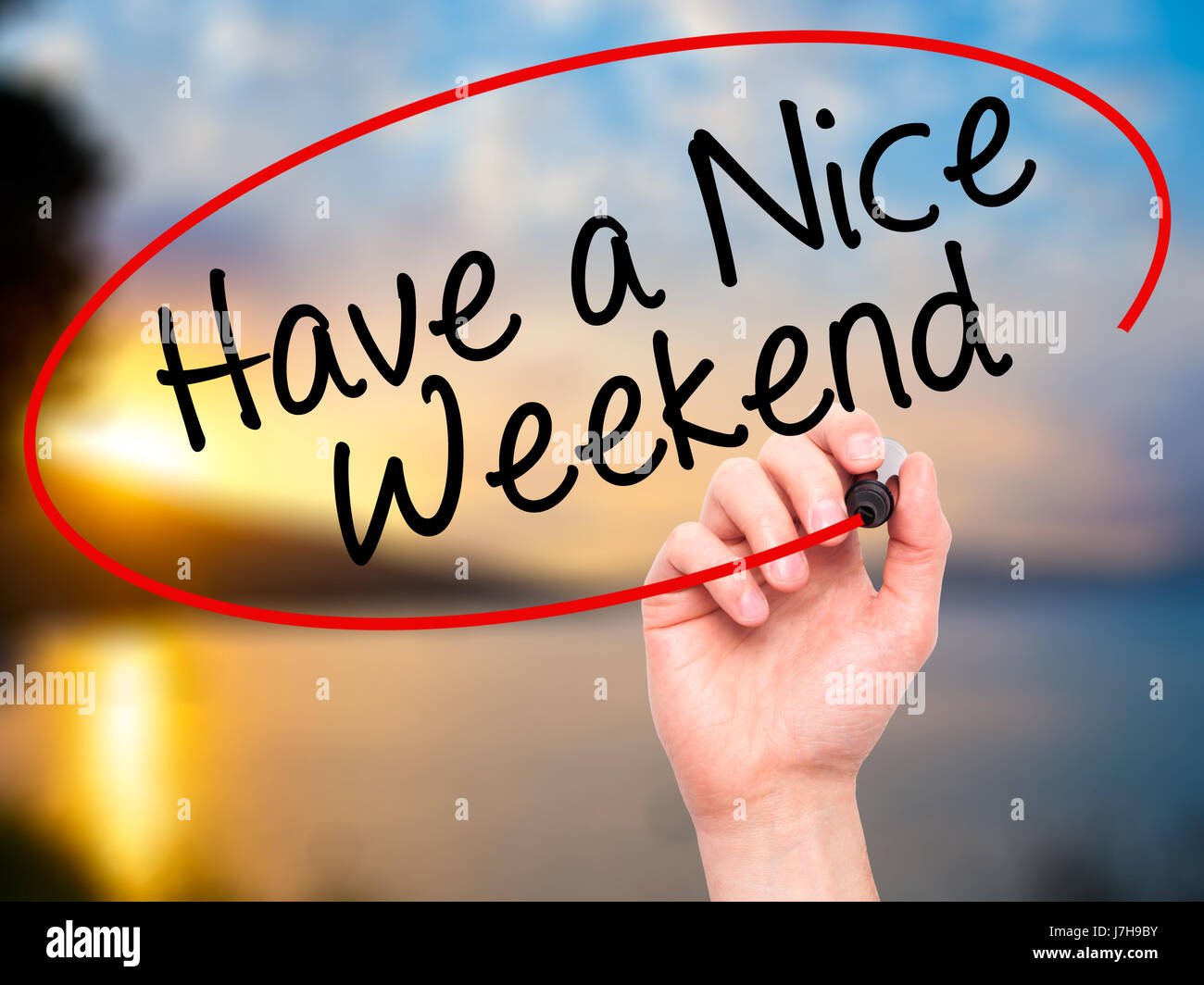 Man Hand writing Have a Nice Weekend with black marker on visual screen ...