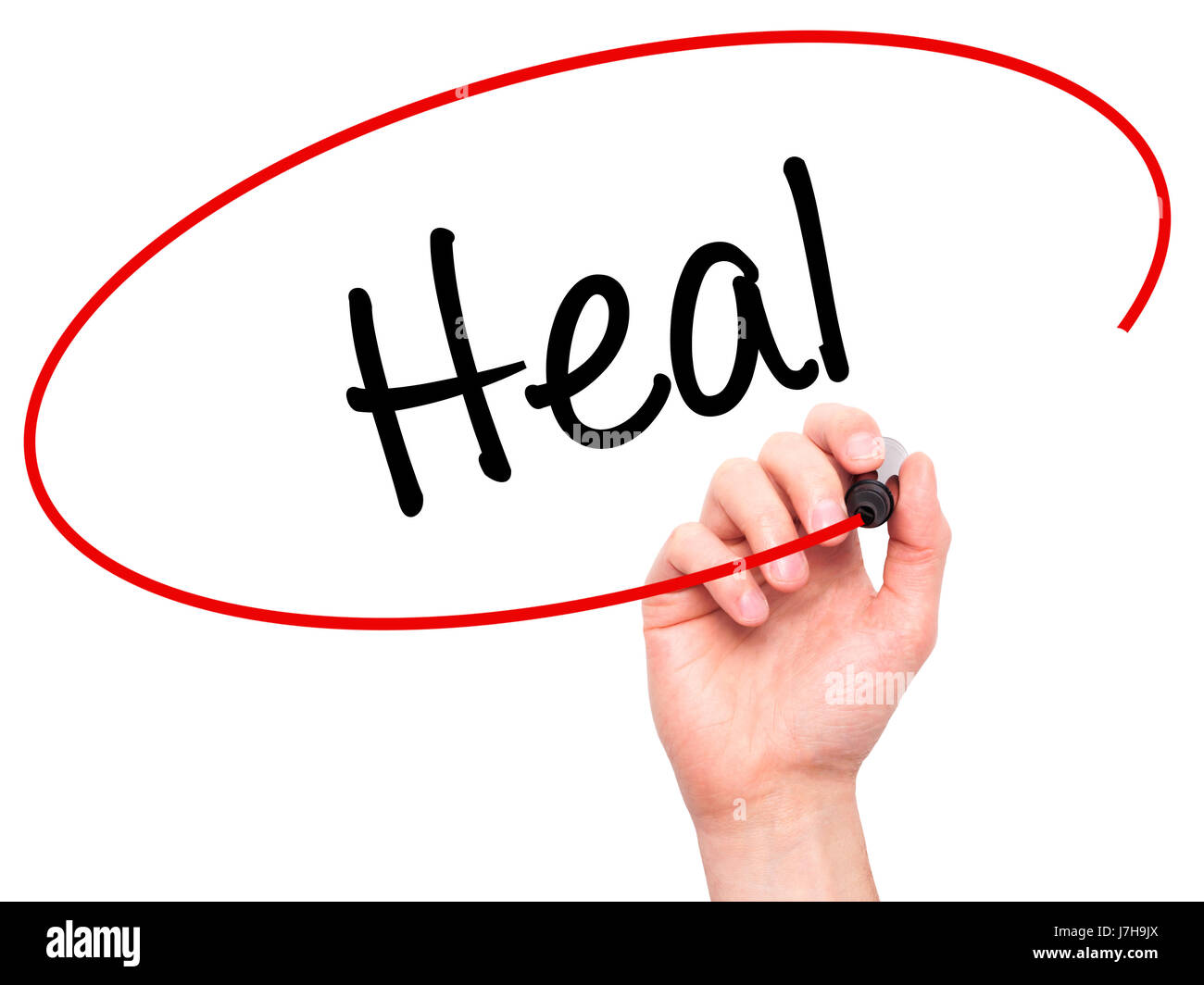 Man Hand writing Heal with black marker on visual screen. Isolated on ...
