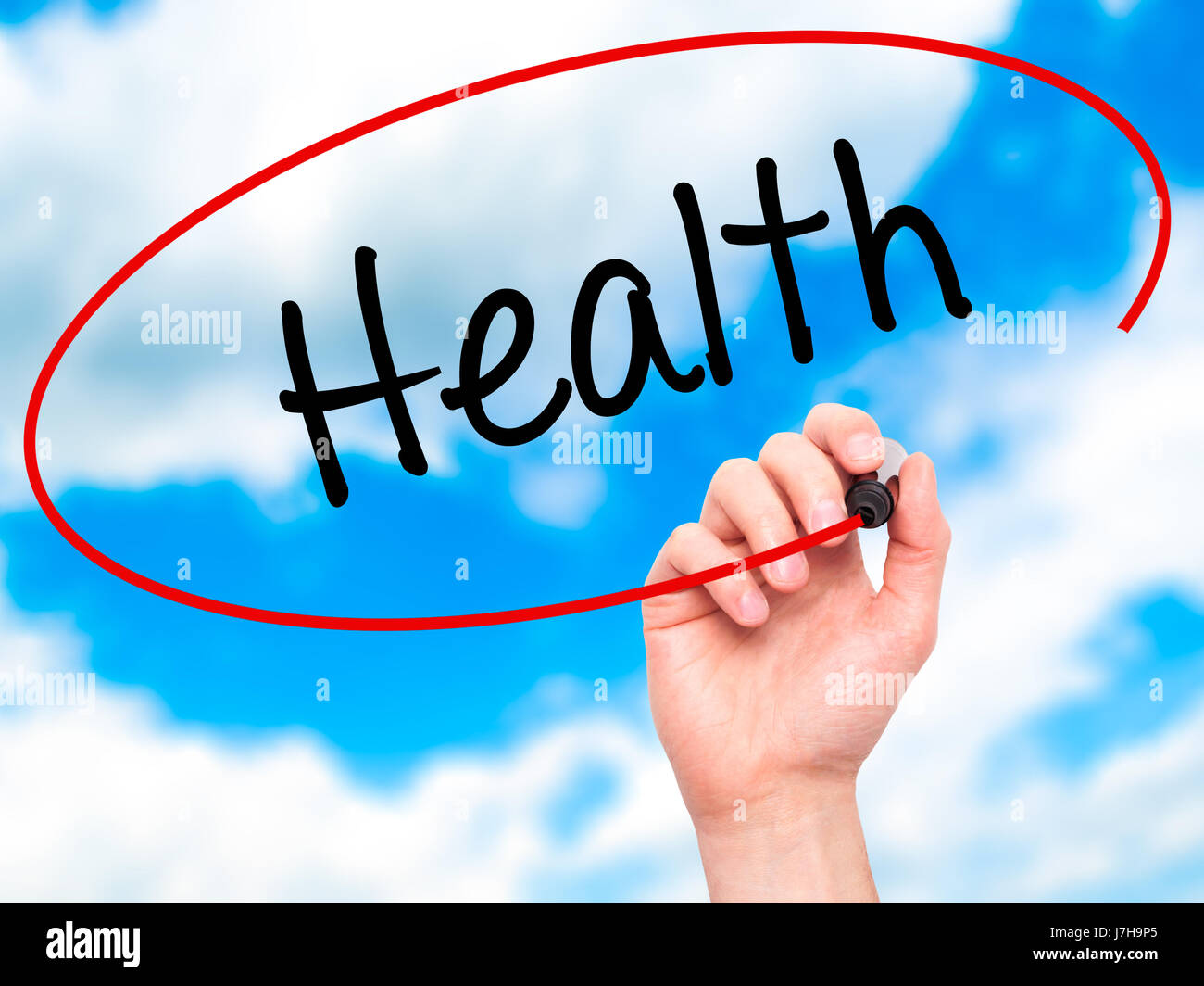 Man Hand writing Health with black marker on visual screen. Isolated on ...