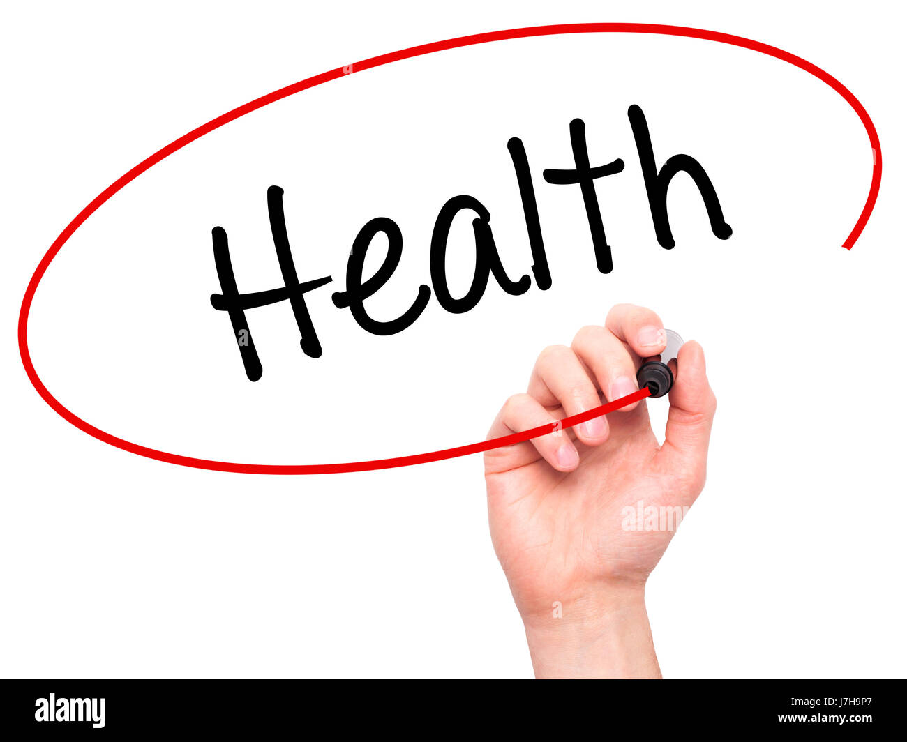Man Hand writing Health with black marker on visual screen. Isolated on ...