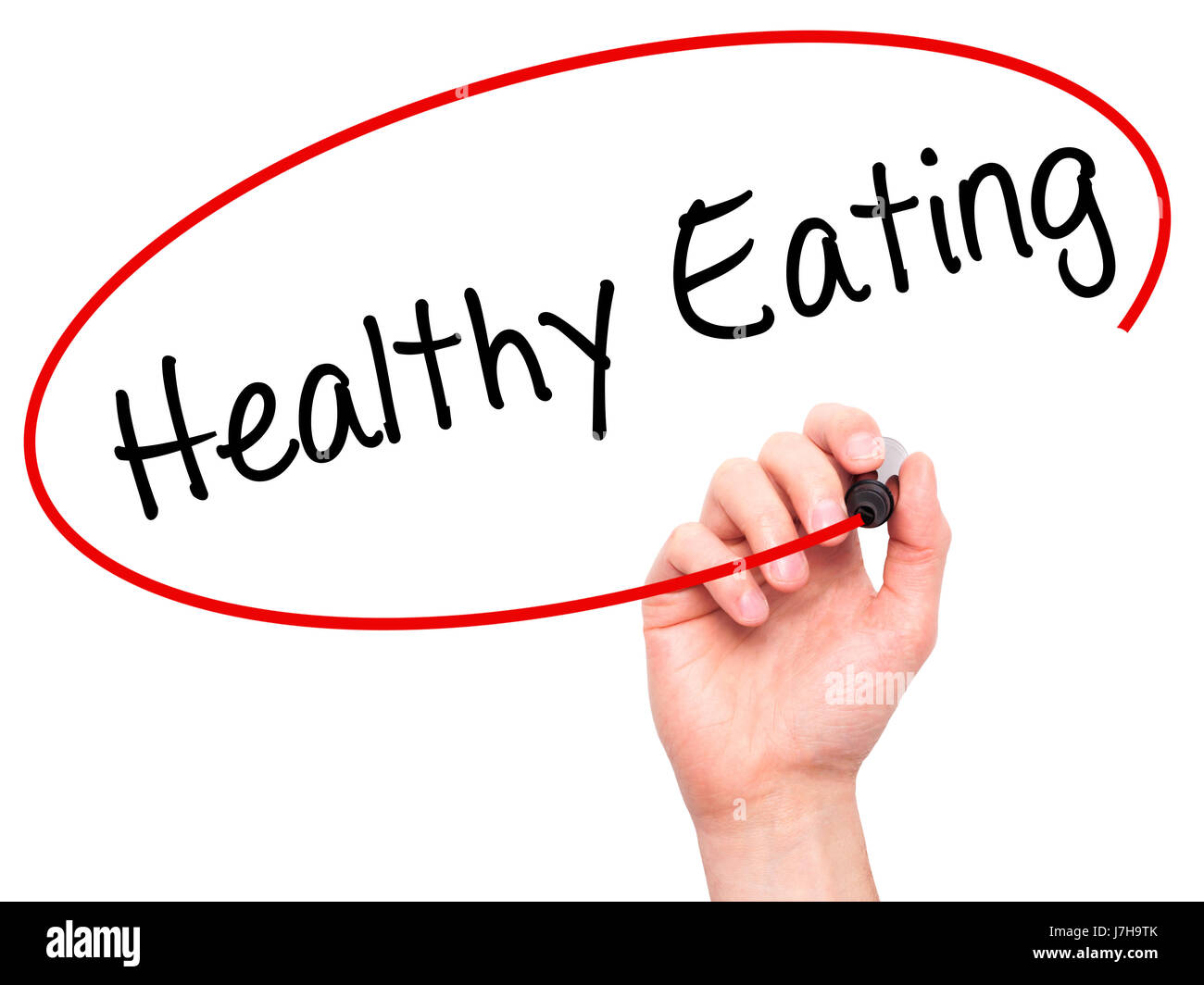 Man Hand writing Healthy Eating with black marker on visual screen ...