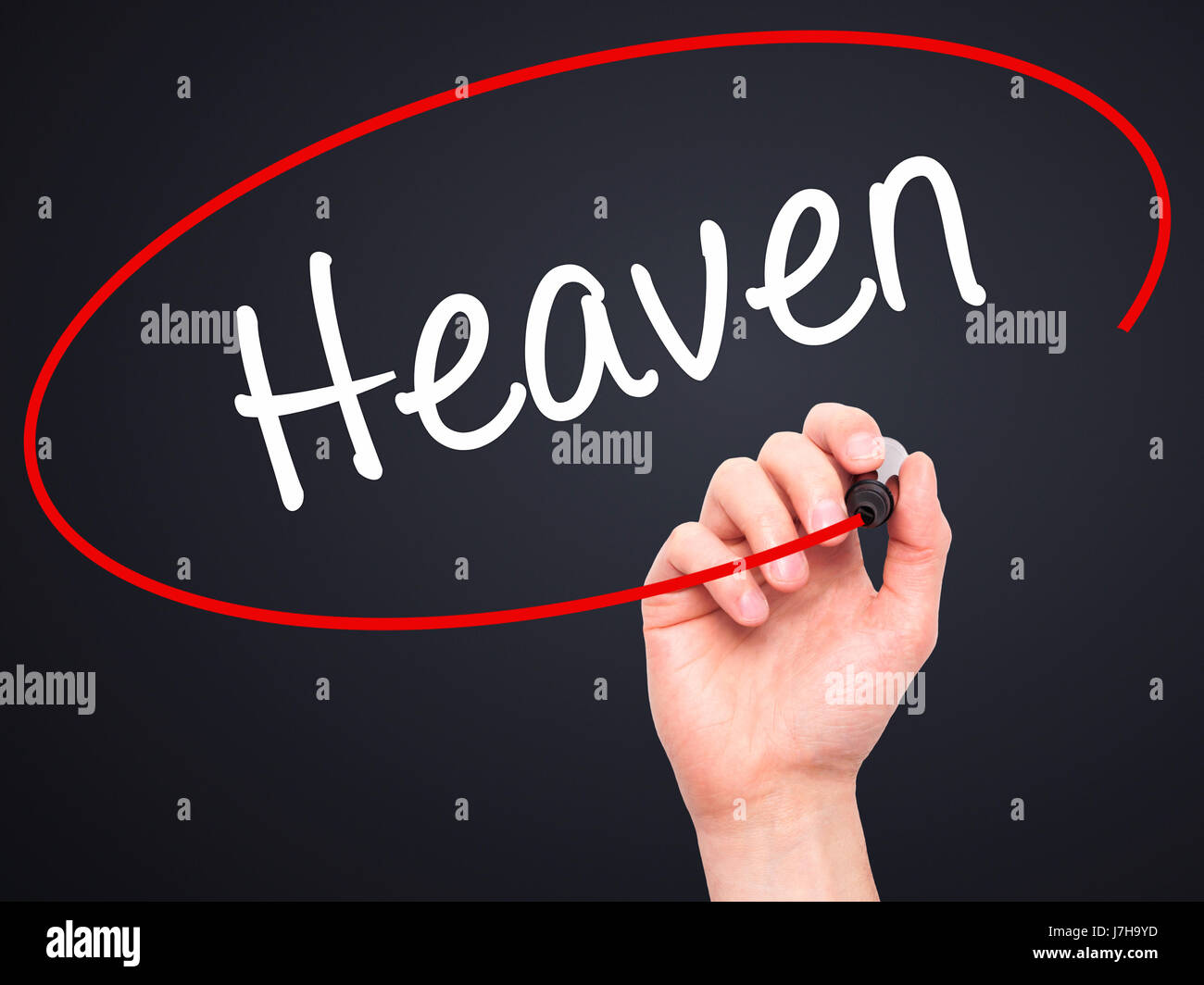 Man Hand writing Heaven with black marker on visual screen. Isolated on ...