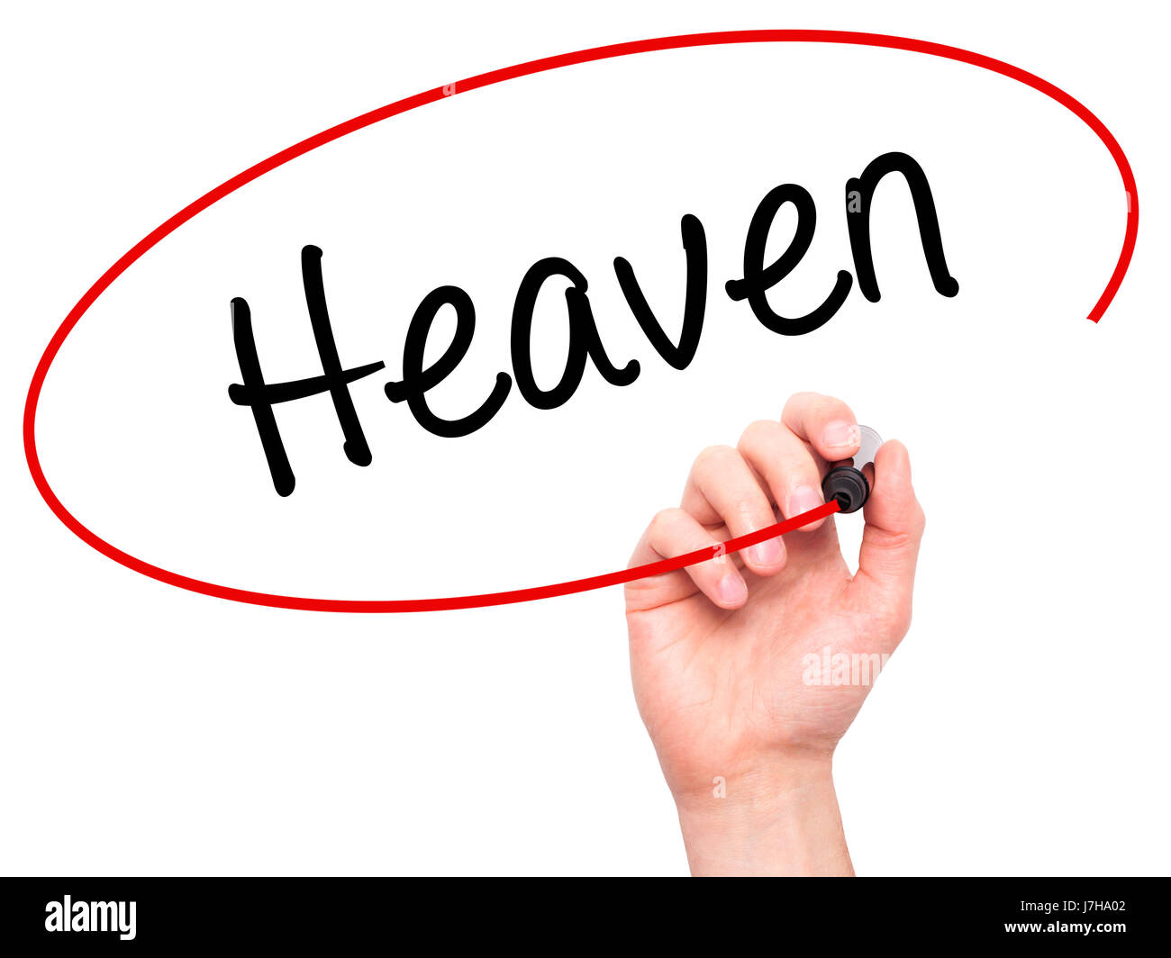 Man Hand writing Heaven with black marker on visual screen. Isolated on ...