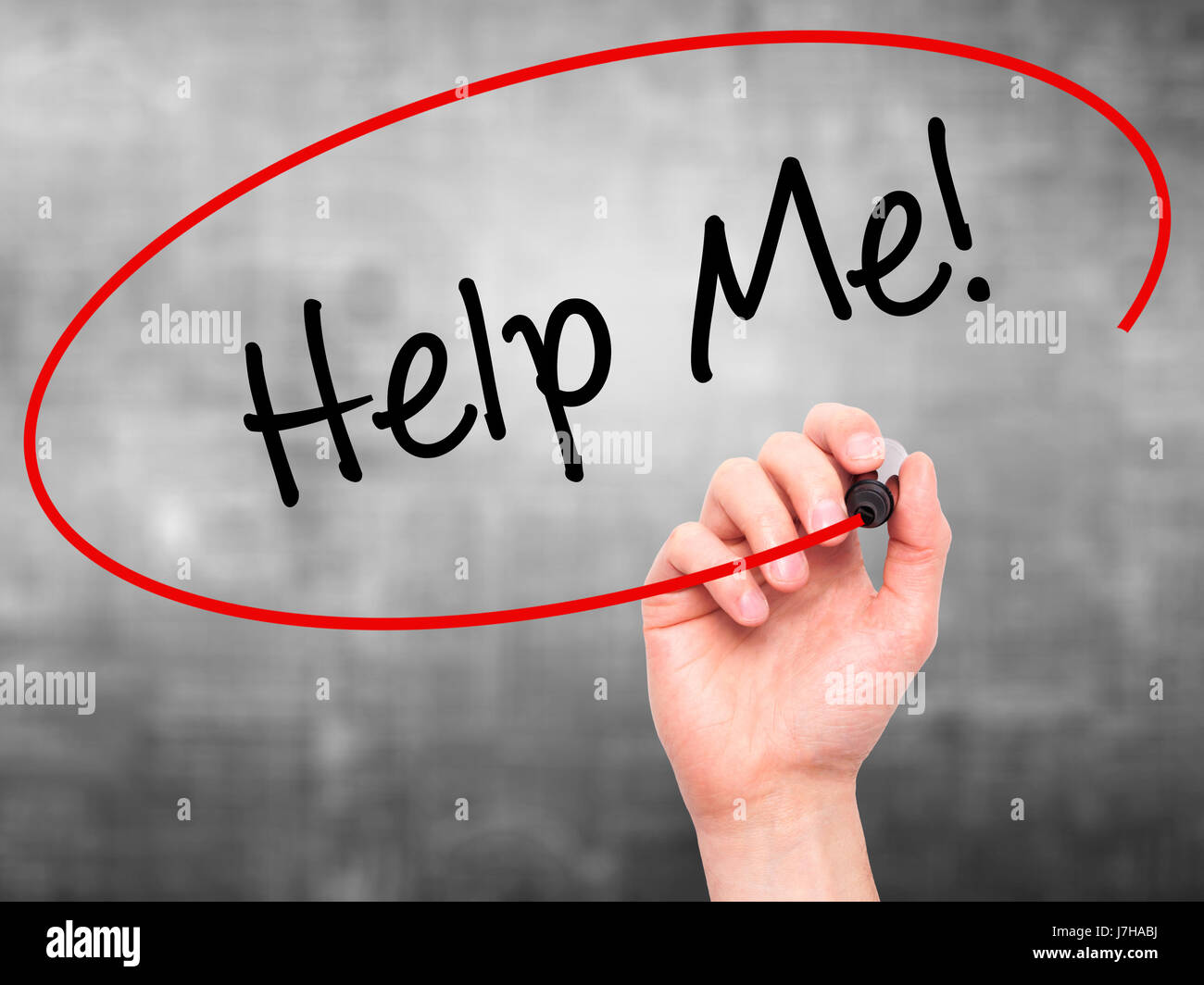 Man Hand writing Help Me! with black marker on visual screen. Isolated ...