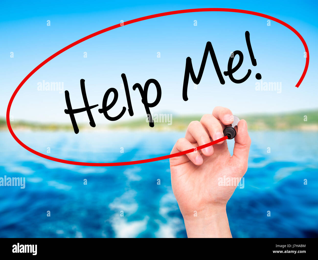 Man Hand writing Help Me! with black marker on visual screen. Isolated ...