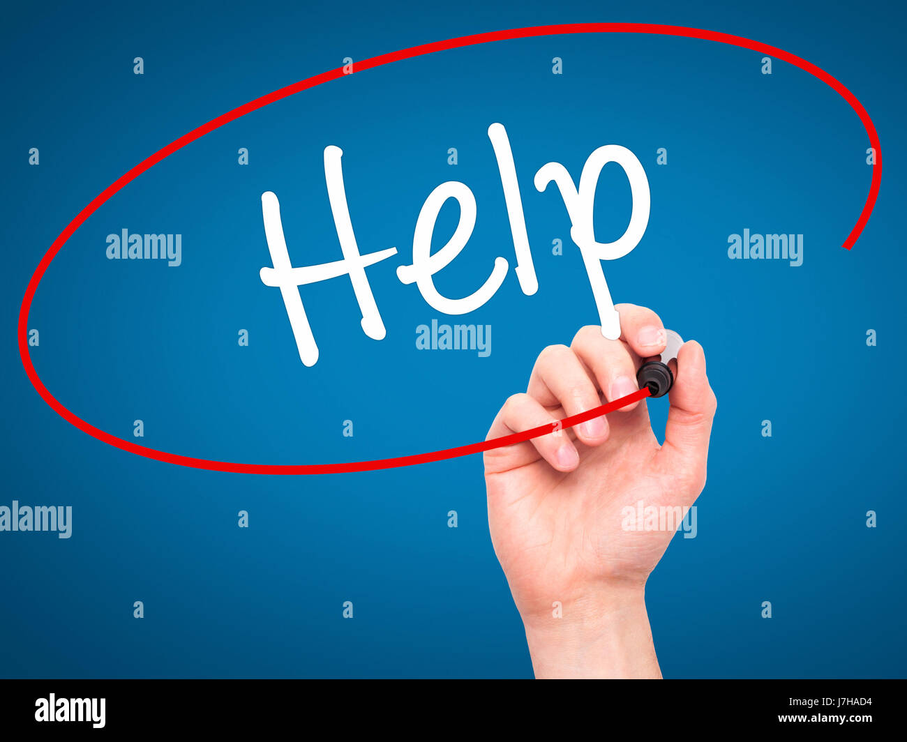 Man Hand writing Help with black marker on visual screen. Isolated on ...