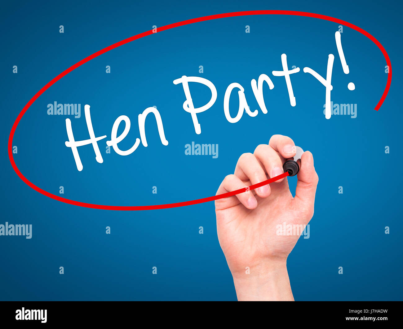 Man Hand writing Hen Party! with black marker on visual screen ...