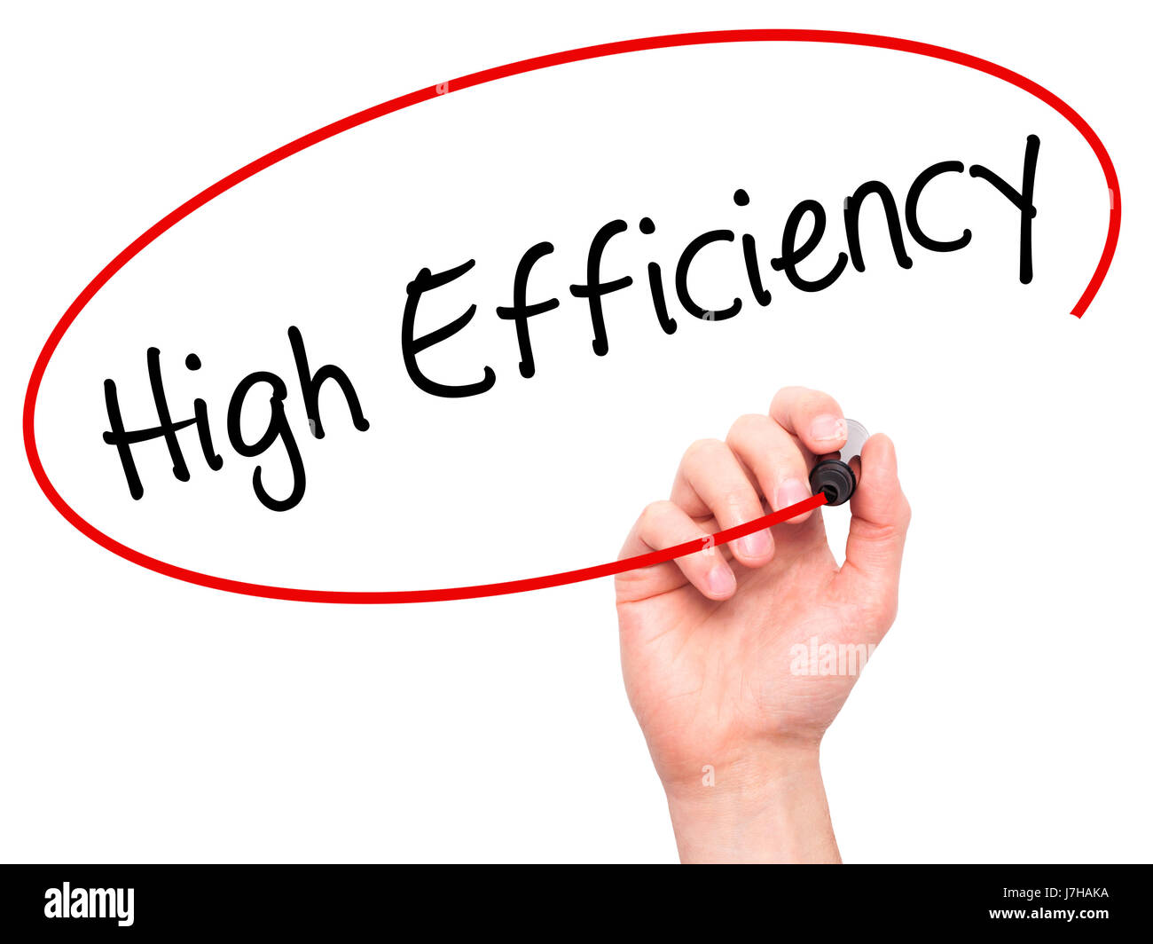 Man Hand writing High Efficiency with black marker on visual screen ...