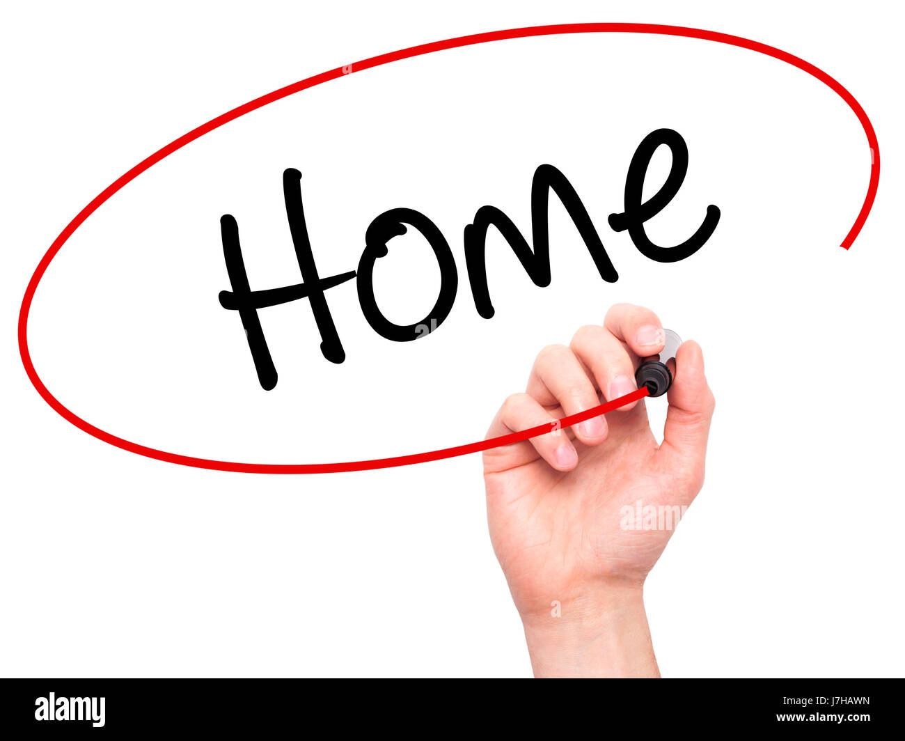 Man Hand writing Home with black marker on visual screen. Isolated on ...