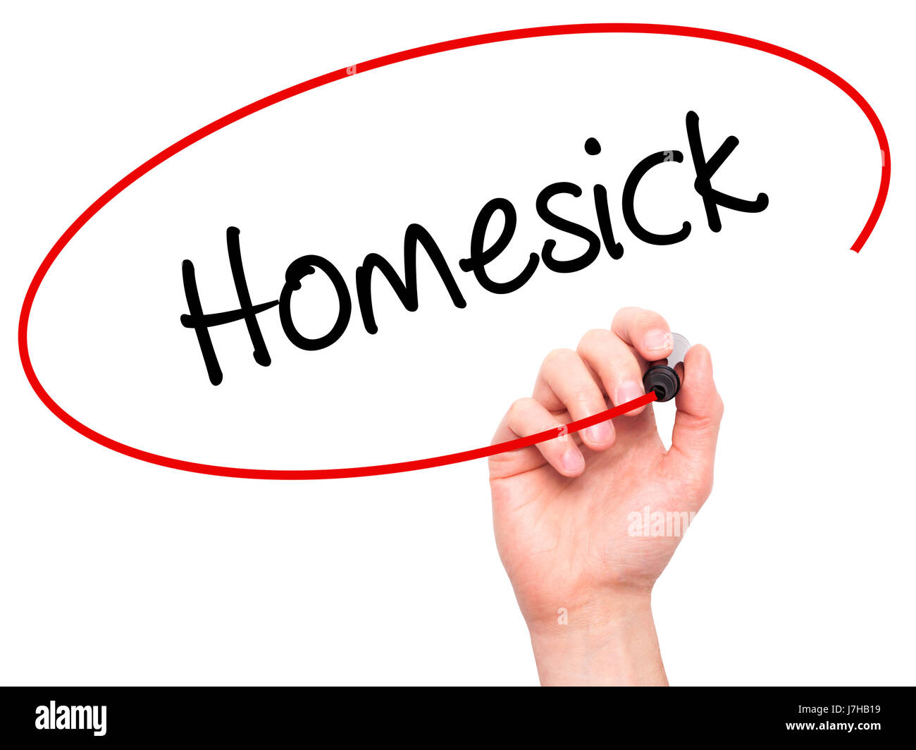 Man Hand writing Homesick with black marker on visual screen. Isolated ...