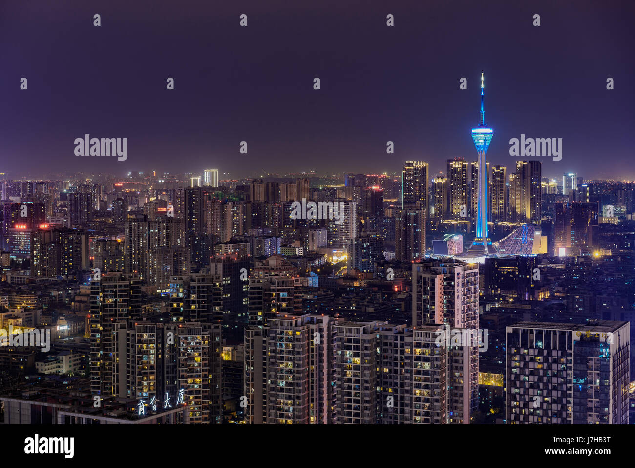 Sichuan TV tower and buildings aerial view at night Stock Photo - Alamy