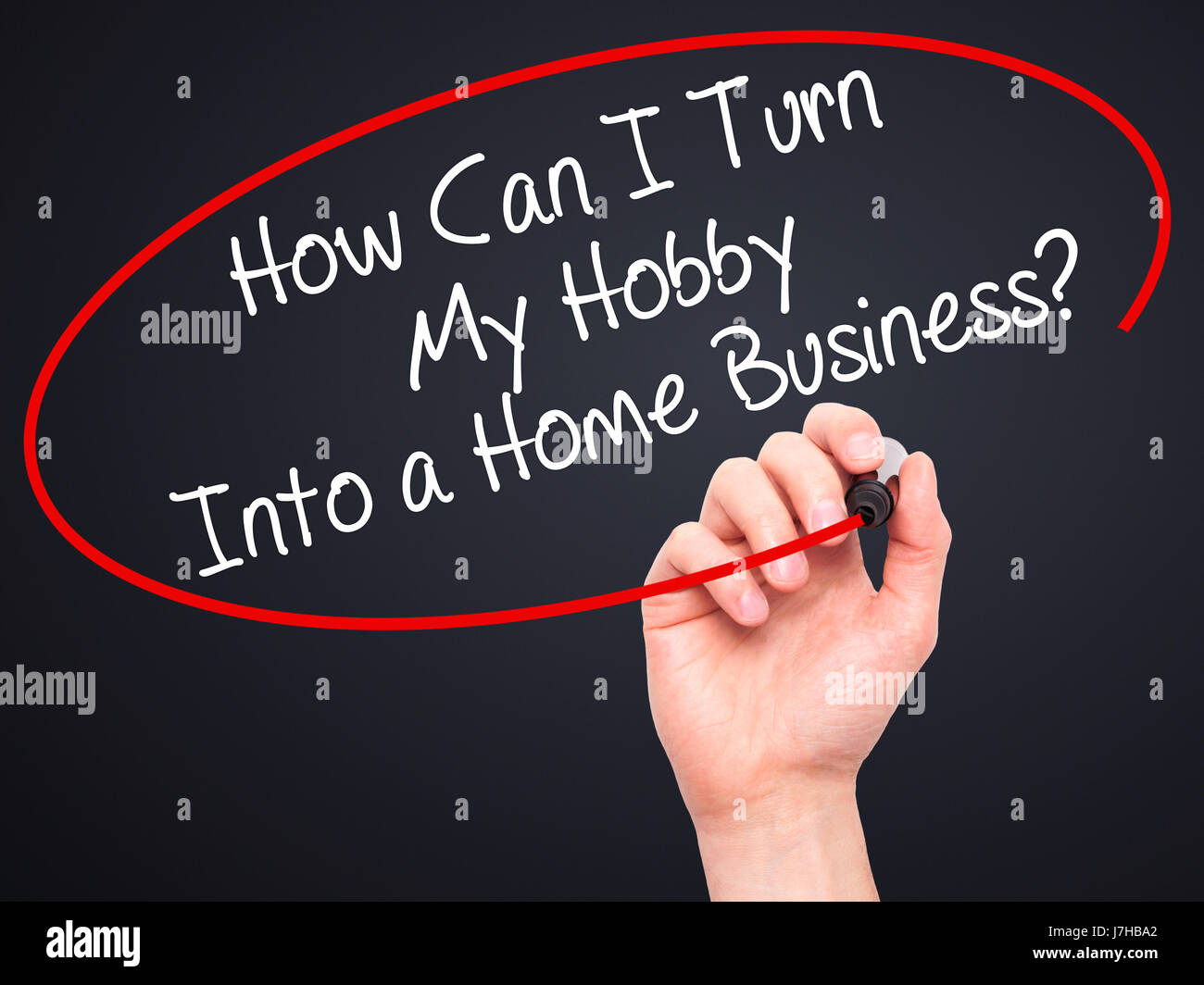 Man Hand writing How Can I Turn My Hobby Into a Home Business? with ...