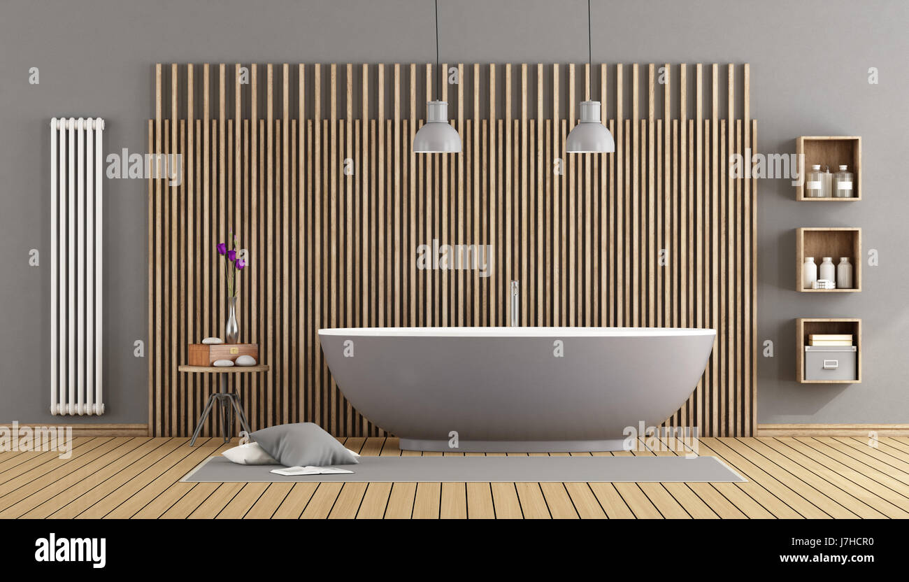 Minimalist bathroom bathtub decorative panel wall hi-res stock ...