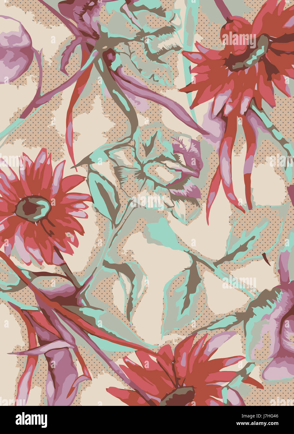 flower plant vintage illustration retro pattern backdrop background ...