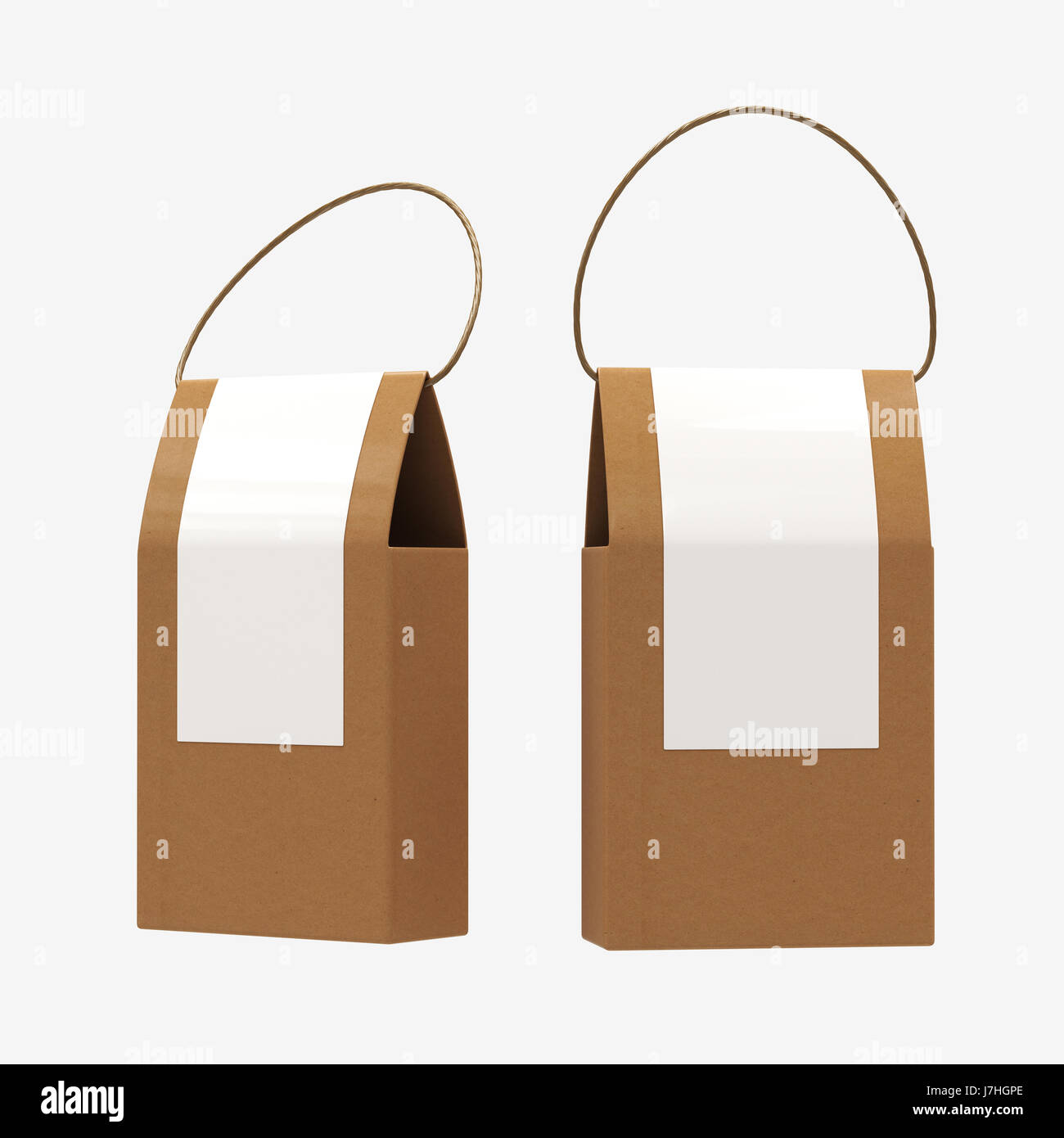Brown paper food box packaging with handle, clipping path included ...