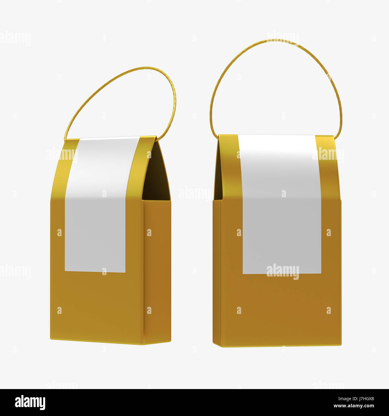 Gold paper food box packaging with handle, clipping path included ...
