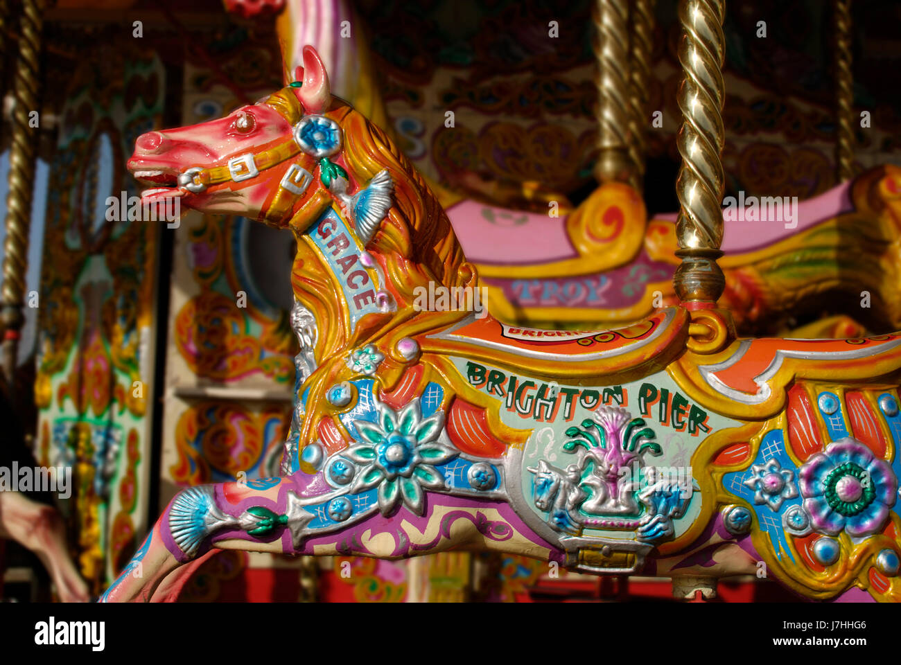 ride horse england pier fairground roundabout colour traditional ...