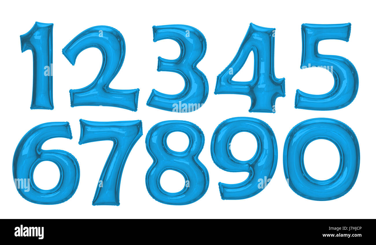 Blue number foil balloon set with clipping path Stock Photo - Alamy