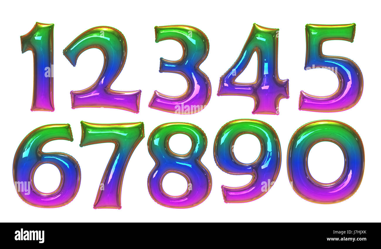 Rainbow color number foil balloon set with clipping path Stock Photo ...
