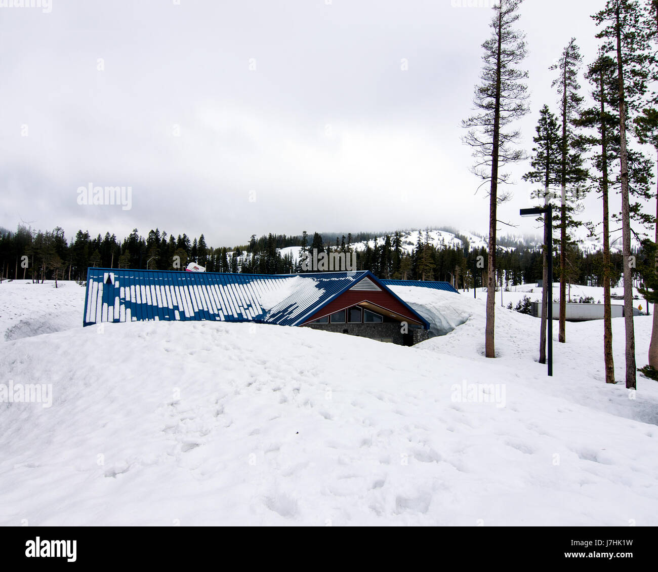 One of Sierra Nevada Rest Stop along highway 80 covered with snow in ...