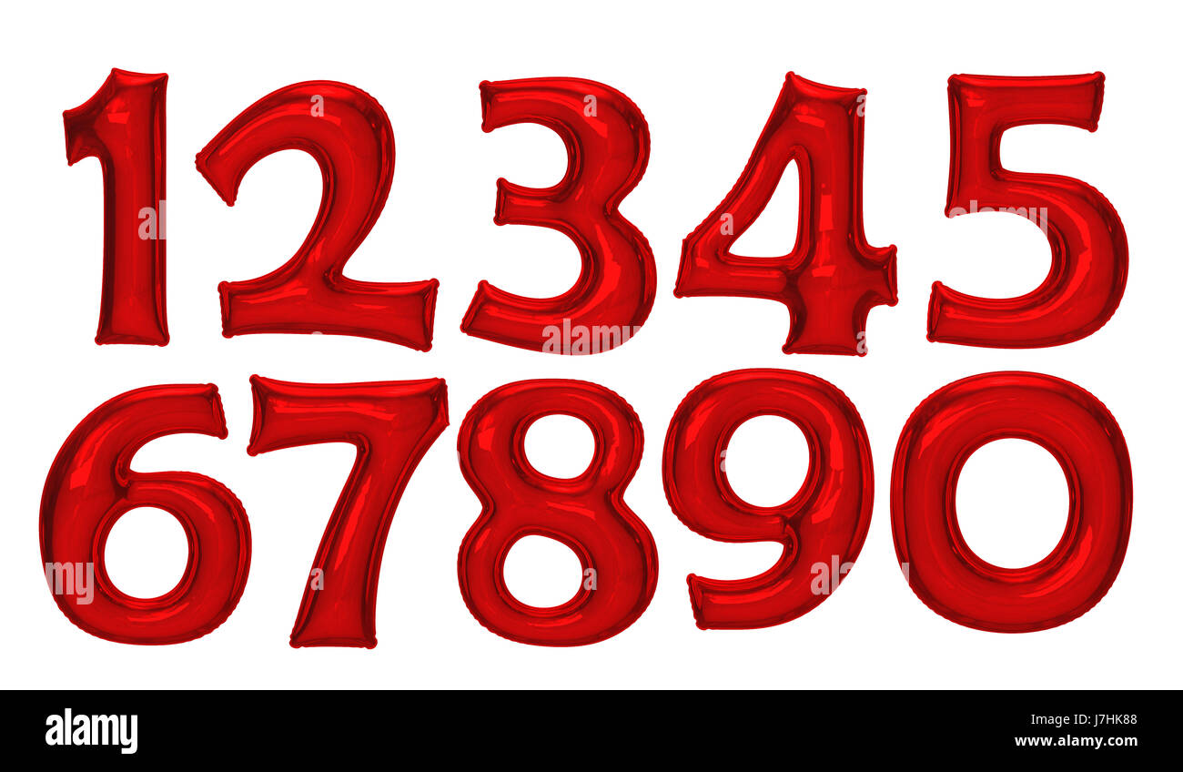 Red number foil balloon set with clipping path Stock Photo - Alamy