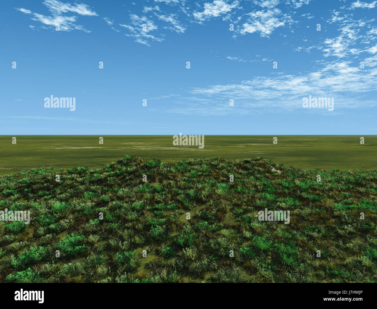 green field illustration meadow grass lawn blue horizon graphic green heaven Stock Photo - Alamy