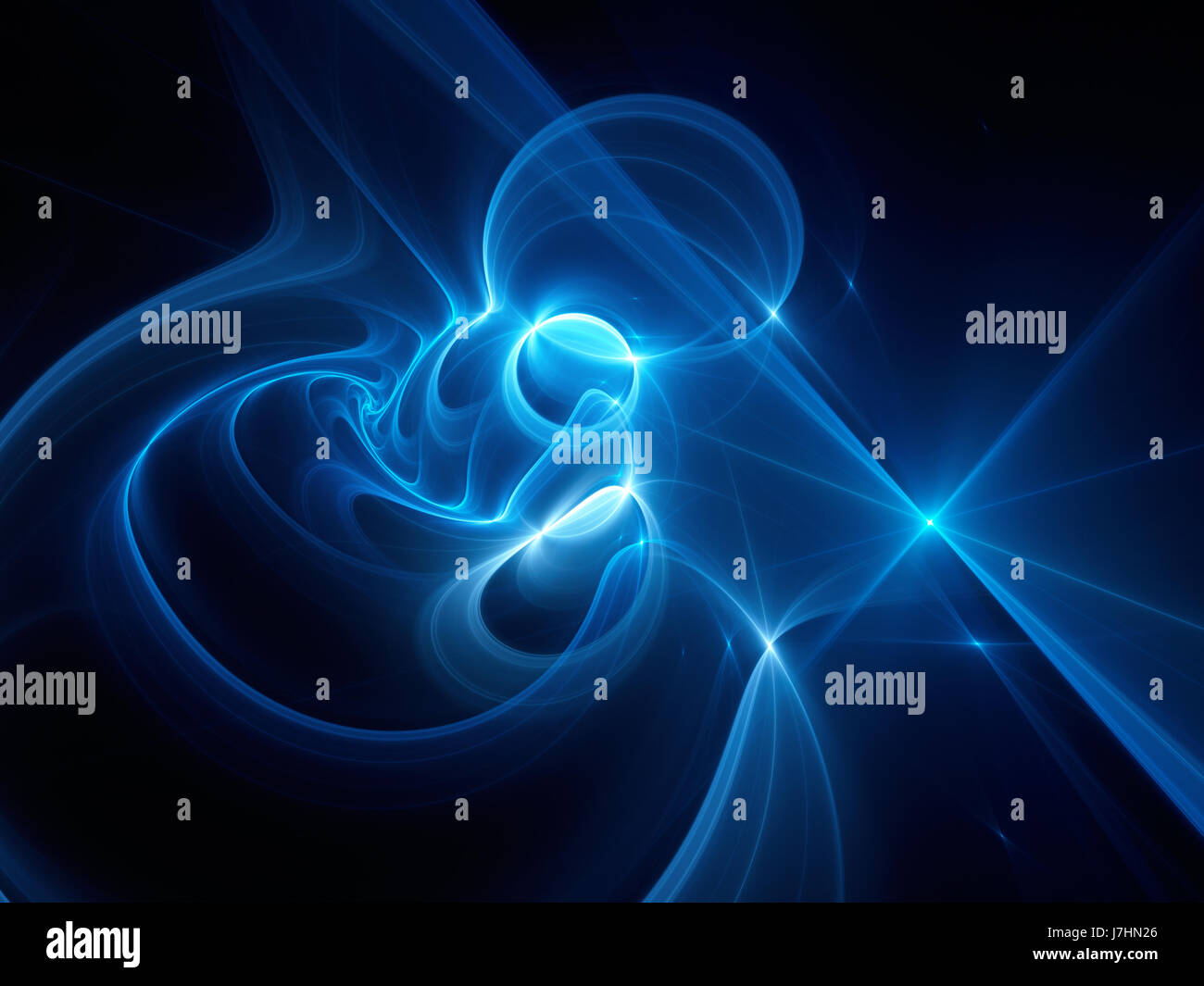 Blue glowing high power plasma curves in space, computer generated ...